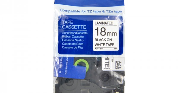 AZE241 COMPATIBLE Label Tape for Brother 18mm Black on White